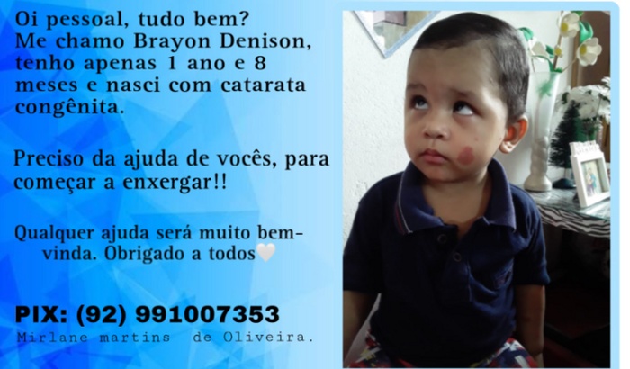 Ajude a recuperar a visão de BRAYON | Vaquinhas online