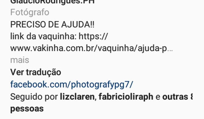 Ajuda para o fotógrafo Glaucio Rodrigues | Vaquinhas online